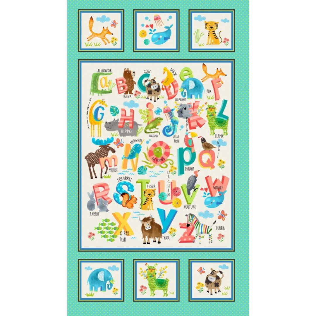 Fabric Quilt Panel 65 X 112ms, Alphabits Animal Alphabet Panel ...