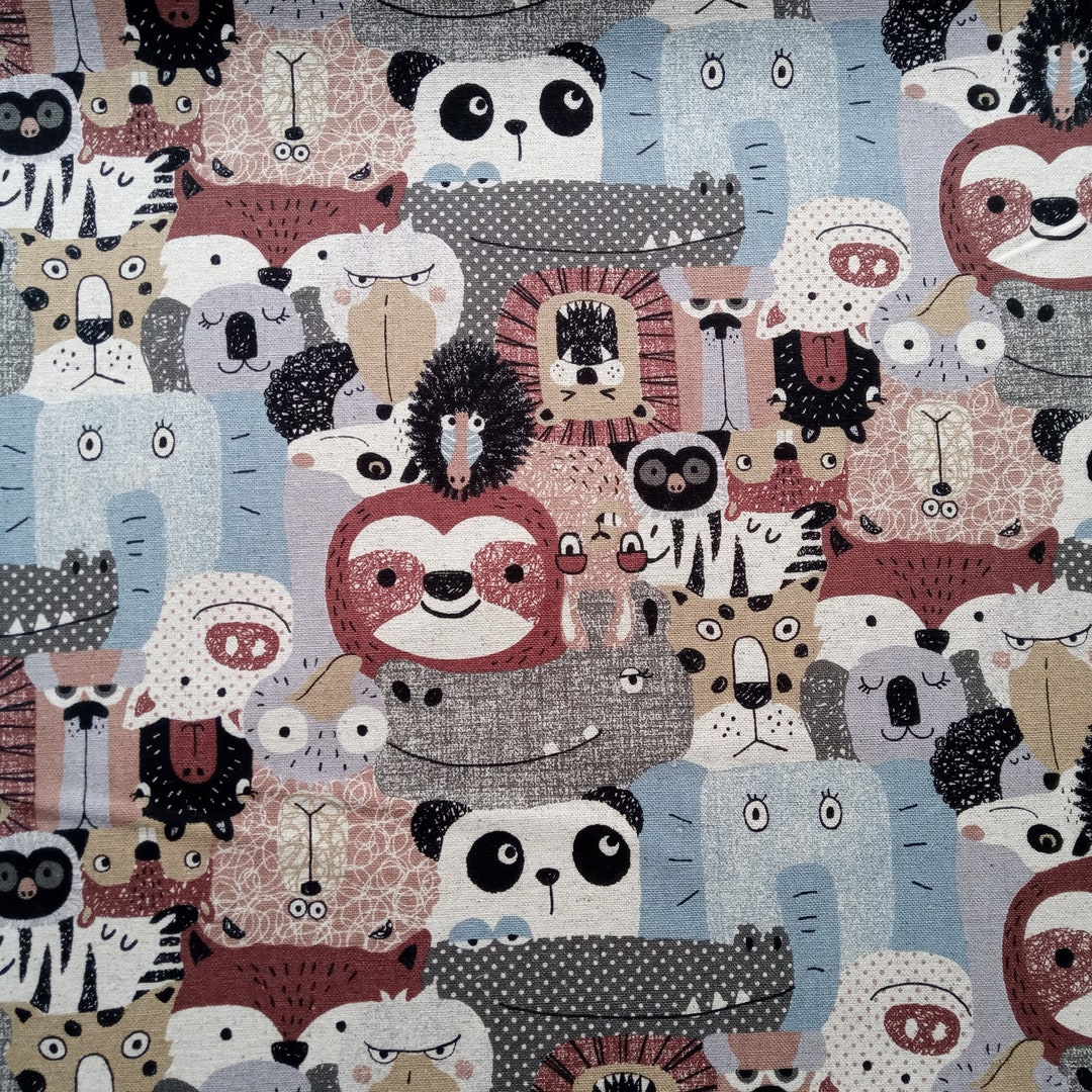Japanese Fabric, Kusho, Jungle Animals, Sloth, Quilting, Patchwork, 100 ...