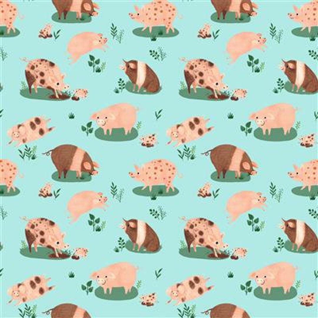 Dale Farm Happy Pigs, Clothworks, Fabric, Animal, Pig, Patchwork, 100% ...