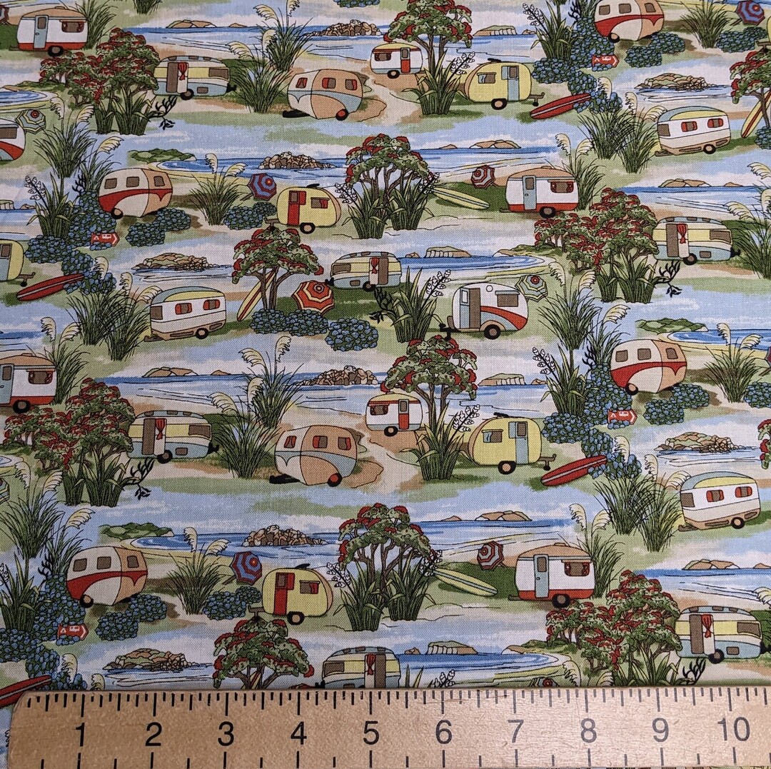 Retro Caravan by Nutex, 100% Cotton Fabric, Quilting, Patchwork ...