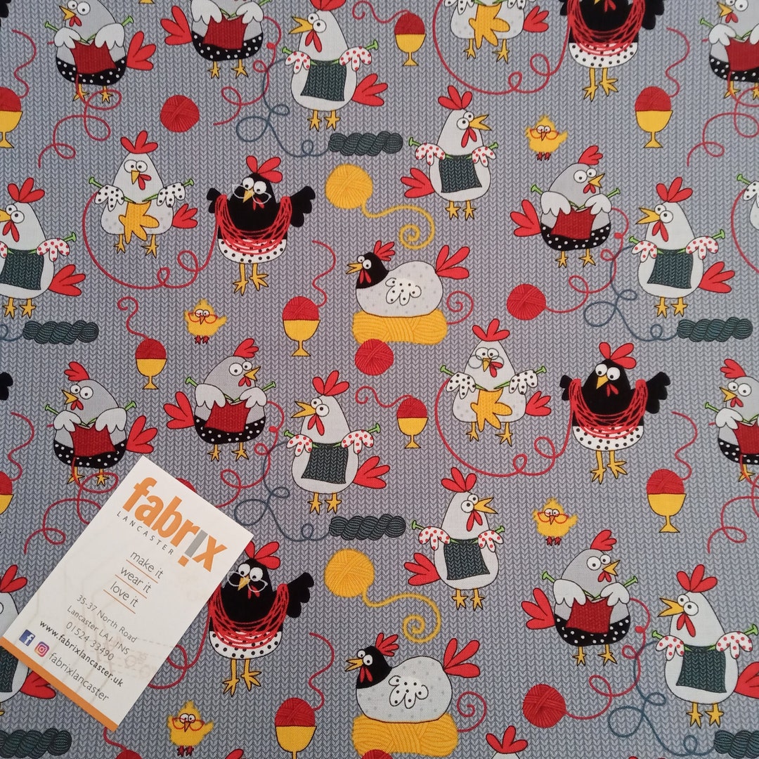 Knitting Chickens, Hens, Wool, Yarn, 100% Quilting Cotton, Animals ...