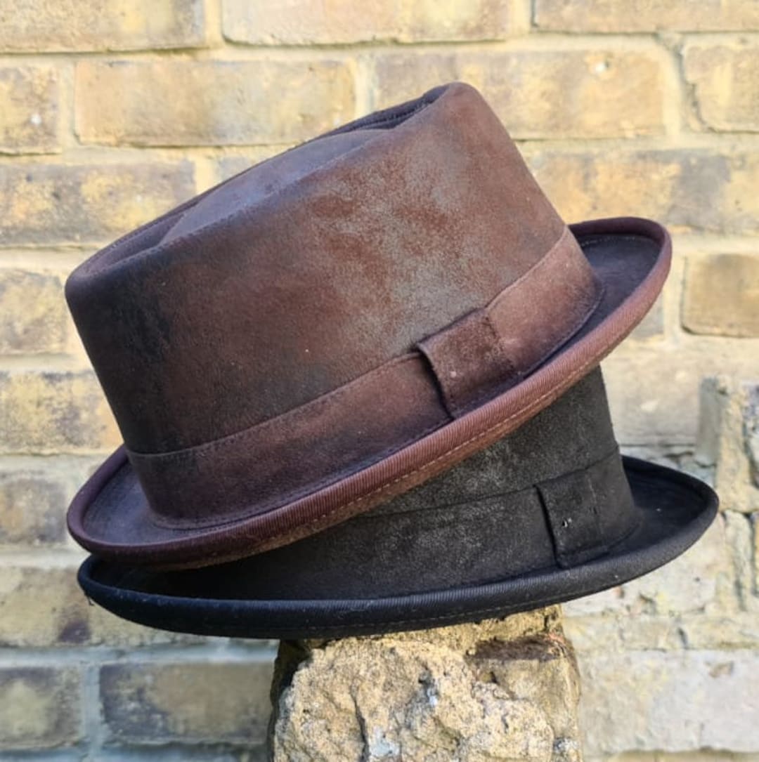 Personalized Leather Pork Pie Hat: Handmade Sheepskin, Water Resistant ...