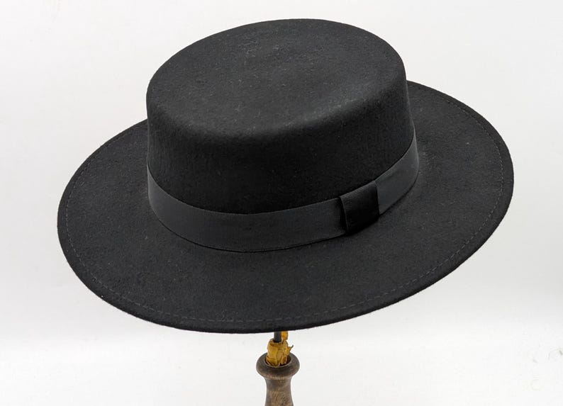 Black Wool Felt Boater Hat: Wide Brim, Custom Branding Option - Etsy