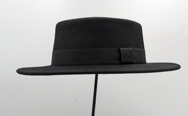 Black Wool Felt Boater Hat: Wide Brim, Custom Branding Option - Etsy