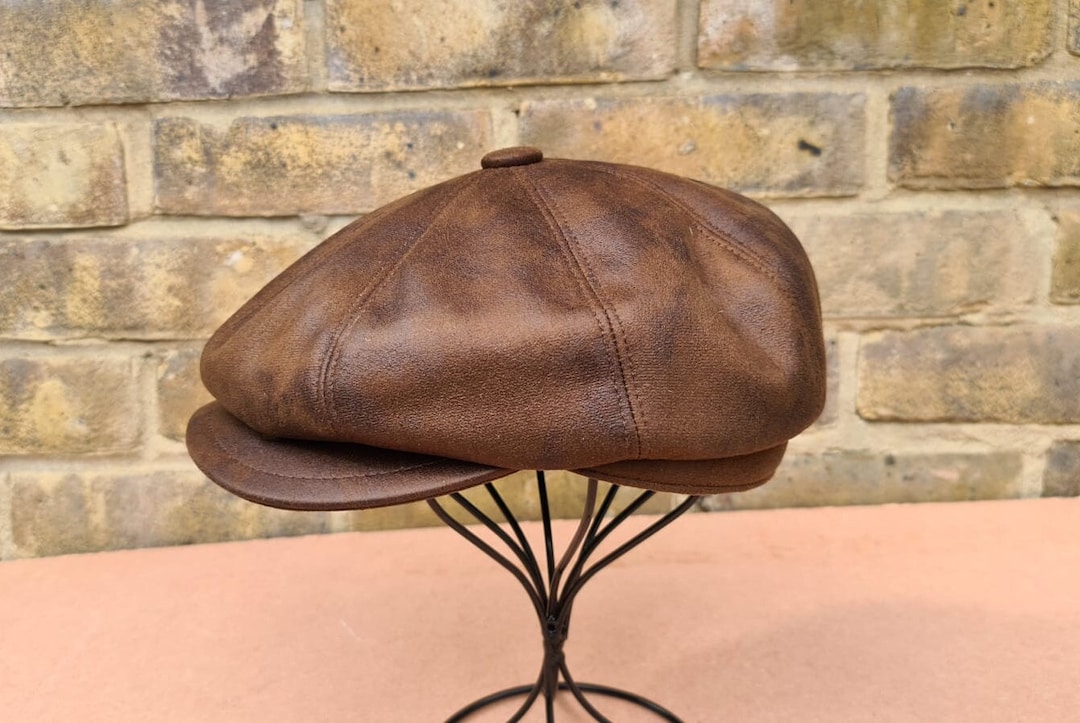 Customizable Newsboy Cap Handcrafted PV Leather Look Peaky Blinder ...