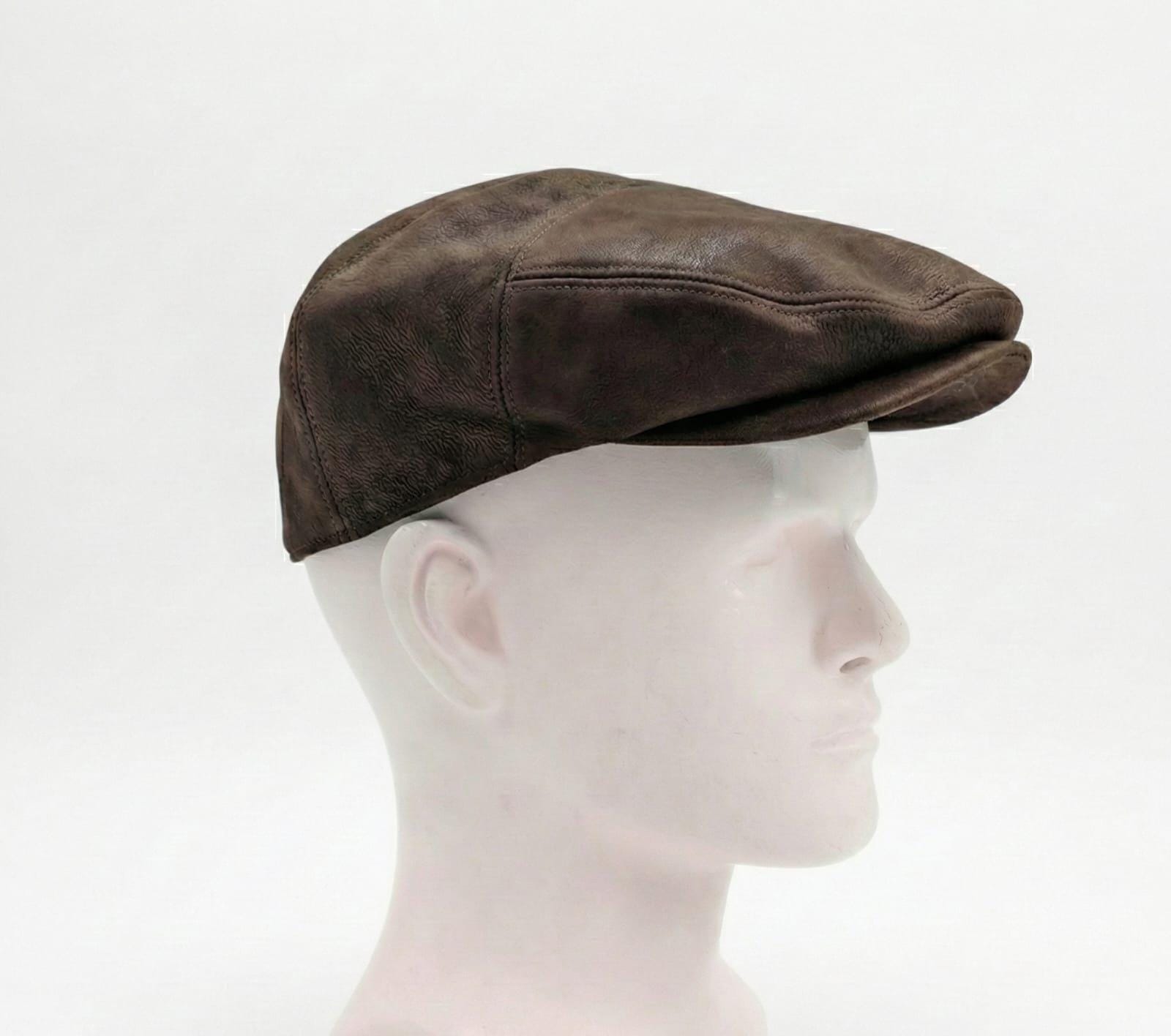 Handcrafted Distressed Sheepskin Leather Flat Cap: Vintage Gatsby Hat S ...