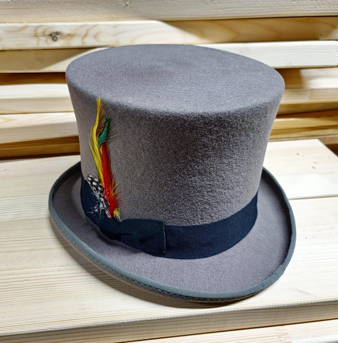 Handcrafted Wool Felt Top Hat: Personalized Victorian Style With Feather - Etsy