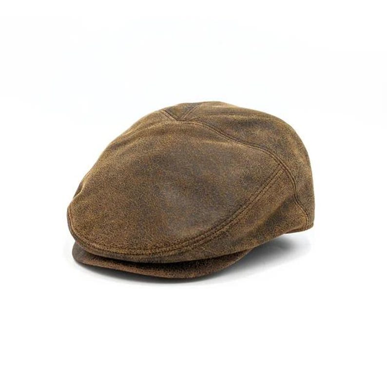 Handcrafted Distressed Sheepskin Leather Flat Cap: Vintage Gatsby Hat S ...