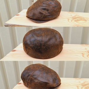 Handcrafted Distressed Sheepskin Leather Flat Cap: Vintage Gatsby Hat S ...