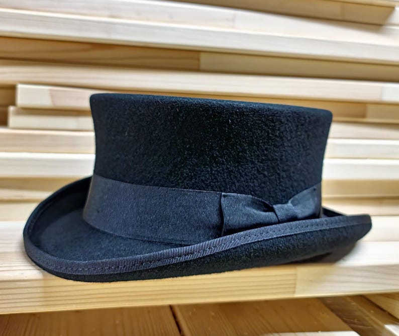 Junior Top Hat Handcrafted Wool Felt Top Hat: Low Crown, Feather Accent ...