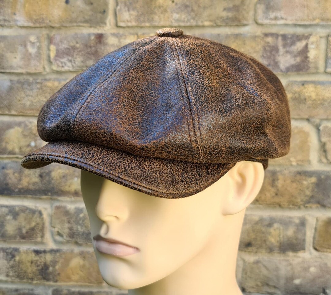 Handmade Sheepskin Leather Newsboy Cap: Customizable Peaky Blinder Hat ...