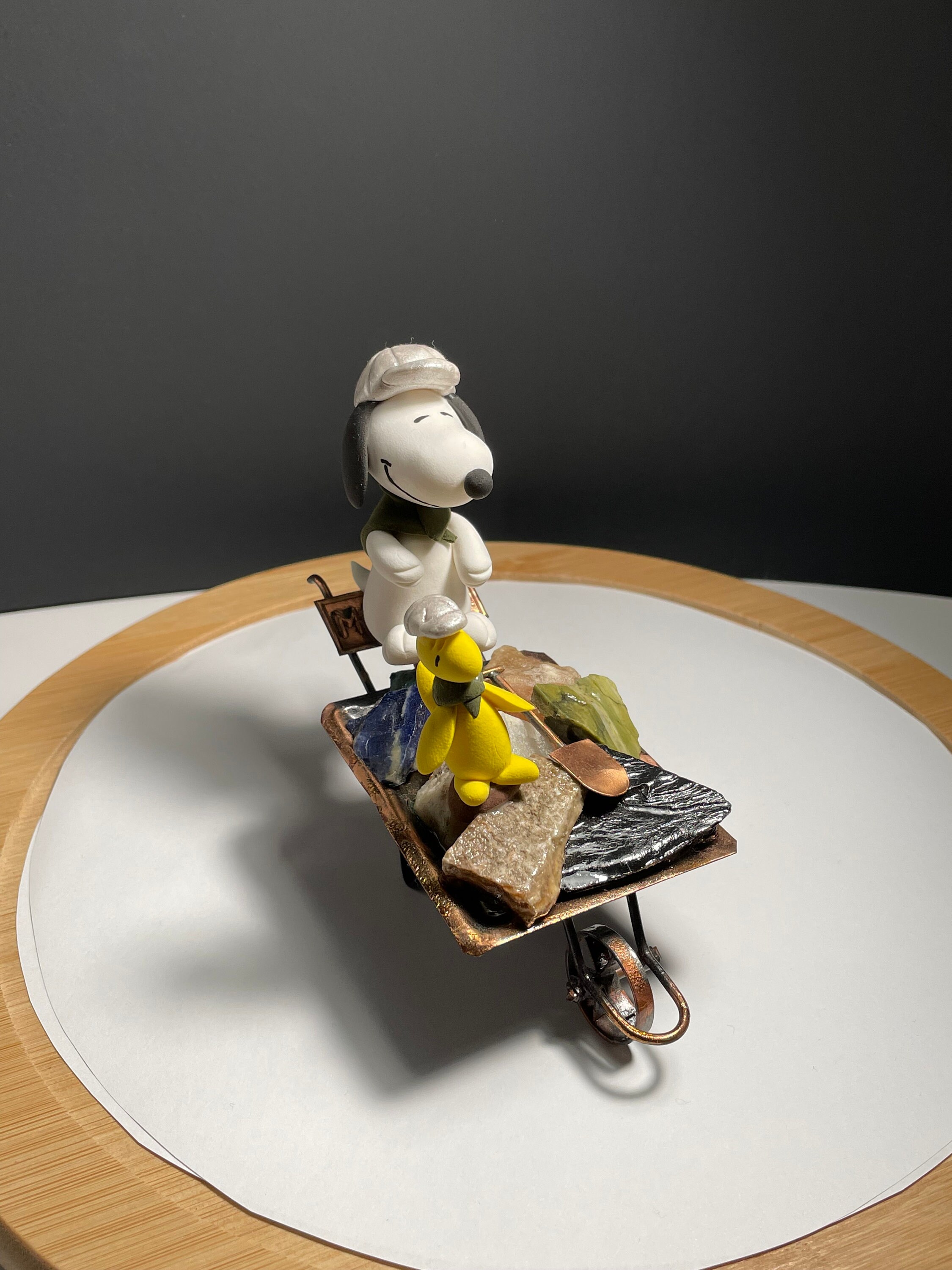 CLAY SNOOPY MINER - Handmade Clay Snoopy Miner Wheelbarrow With Stones ...