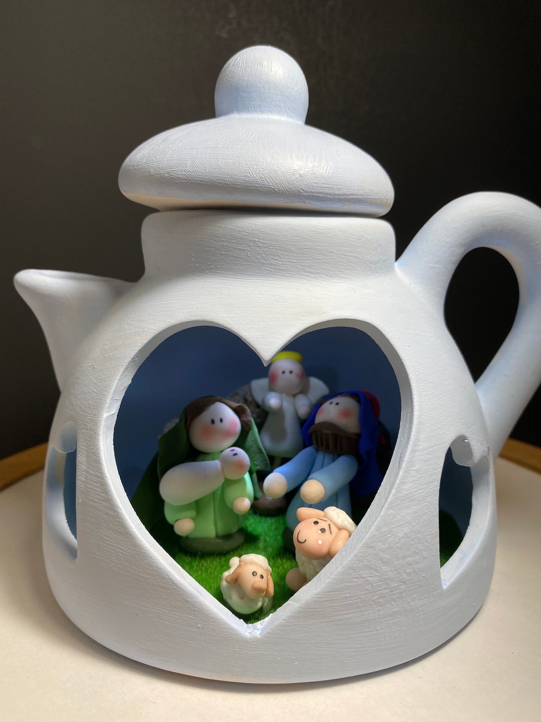 CLAY TEAPOT NATIVITY - Handmade Clay Nativity Set on a Clay Teapot With ...