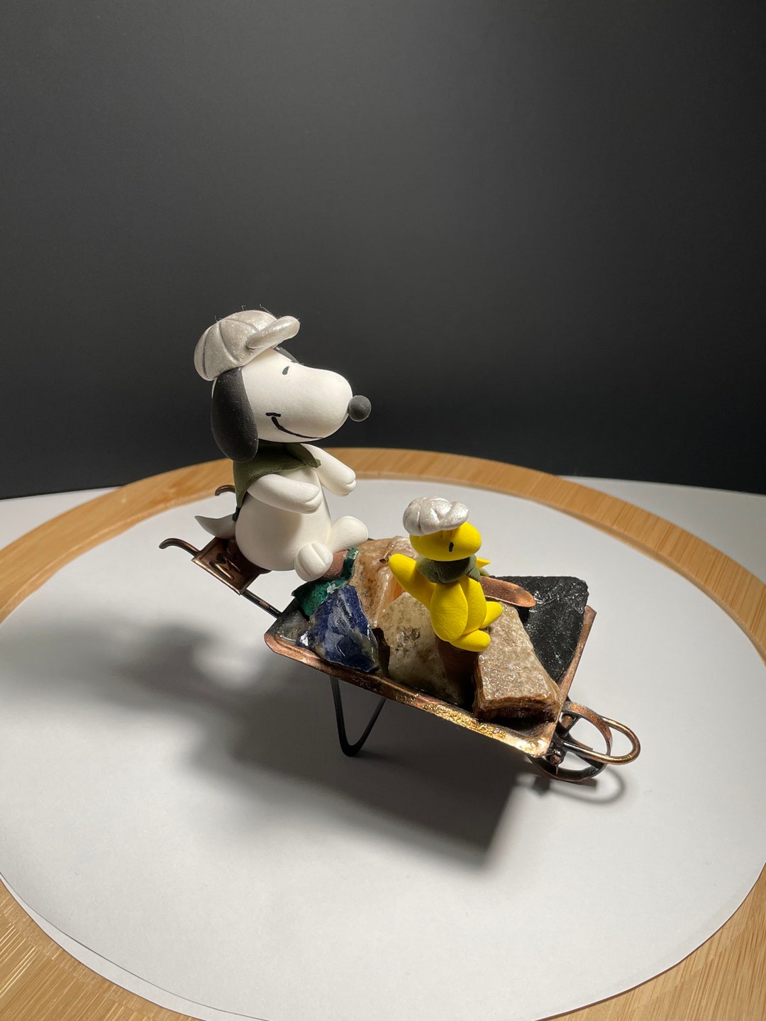 CLAY SNOOPY MINER - Handmade Clay Snoopy Miner Wheelbarrow With Stones ...