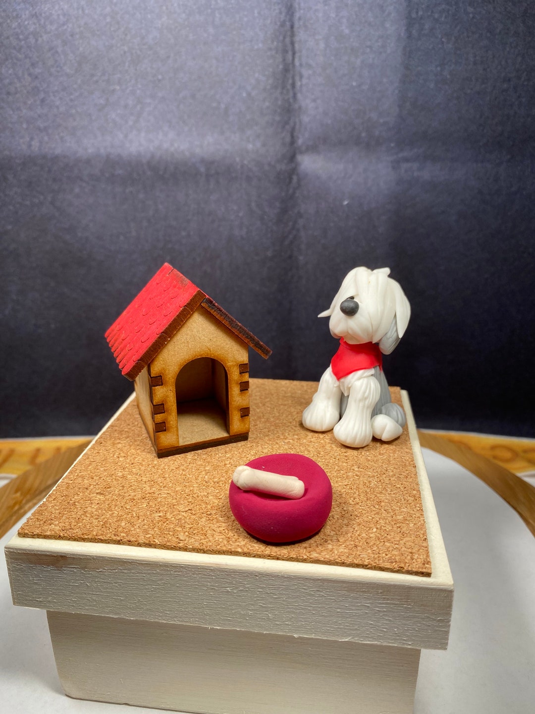 Clay Old English Sheep Dog, House, Plate and Bone on a Box - Etsy