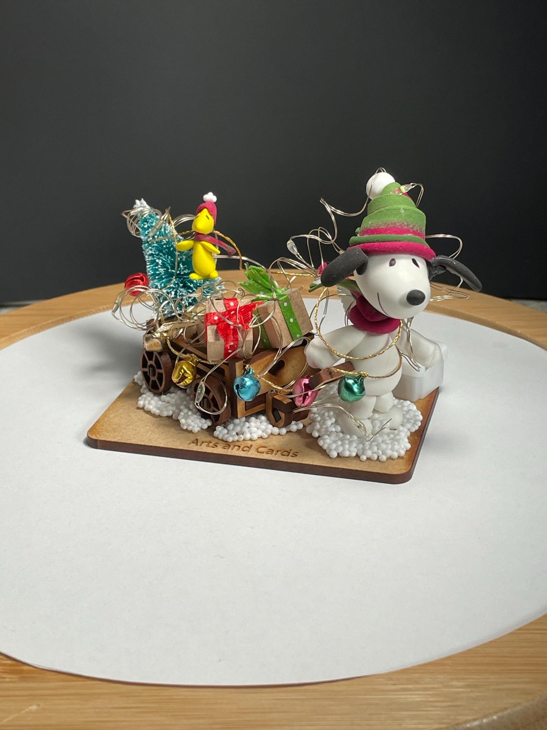 CLAY CHRISTMAS SNOOPY - Handmade Clay Christmas Snoopy With Wooden Cart ...