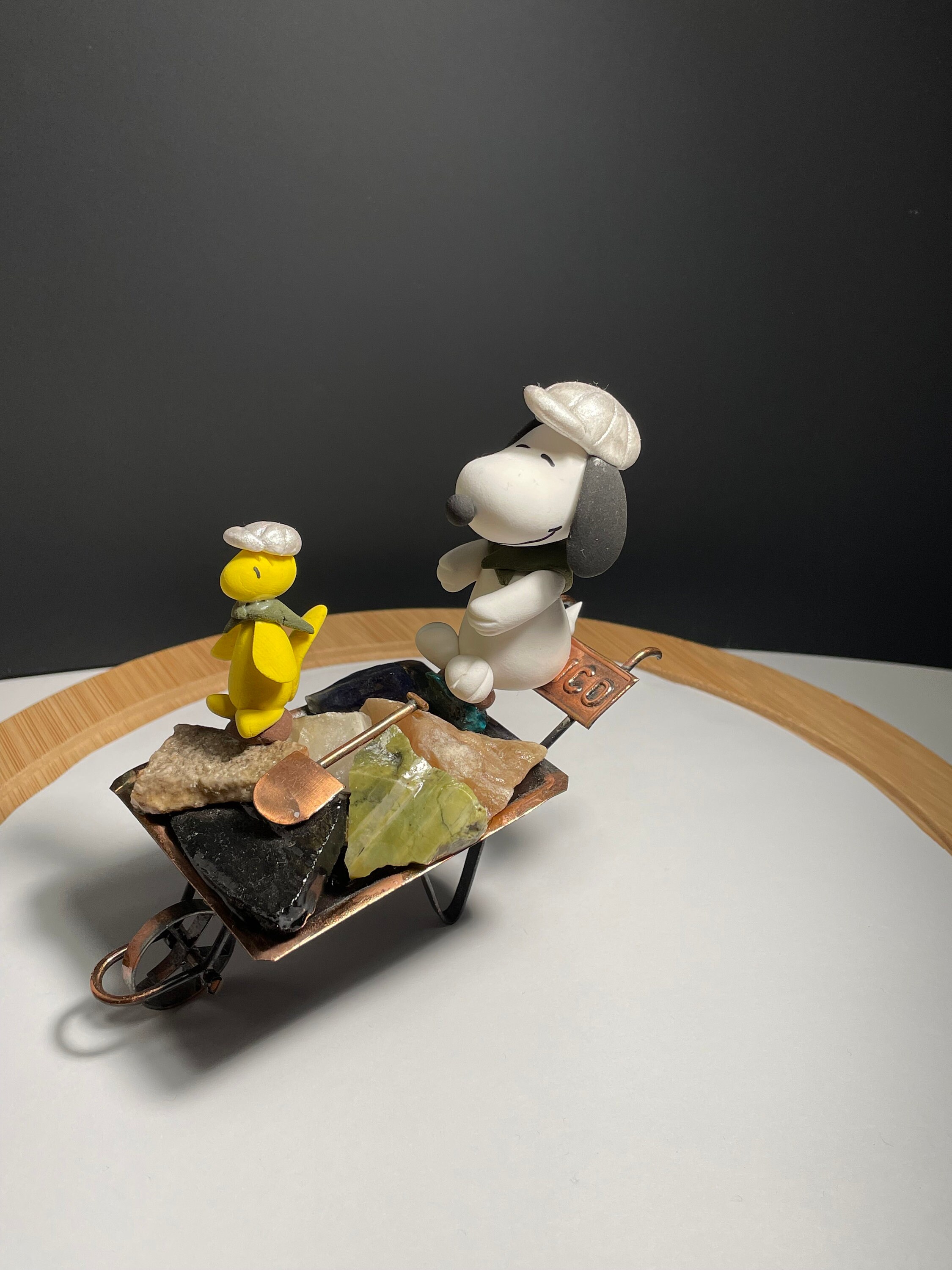 CLAY SNOOPY MINER - Handmade Clay Snoopy Miner Wheelbarrow With Stones ...