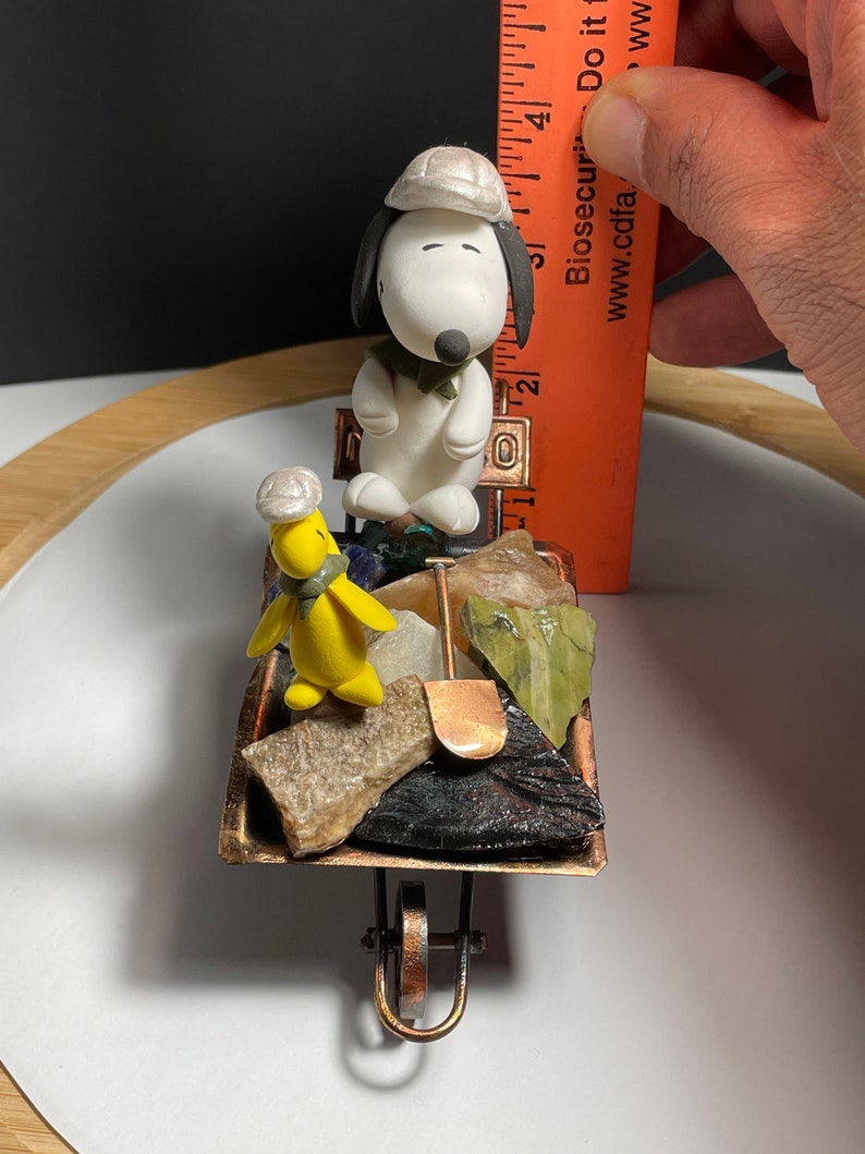 CLAY SNOOPY MINER - Handmade Clay Snoopy Miner Wheelbarrow With Stones ...