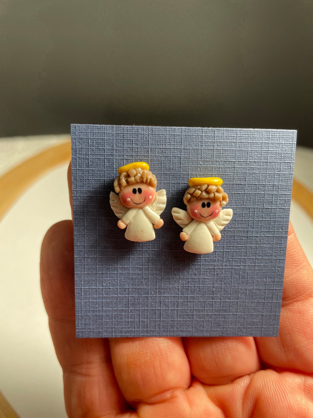 CLAY ANGEL EARRINGS - Handmade Clay Angel Studs Earrings - Unique Studs ...