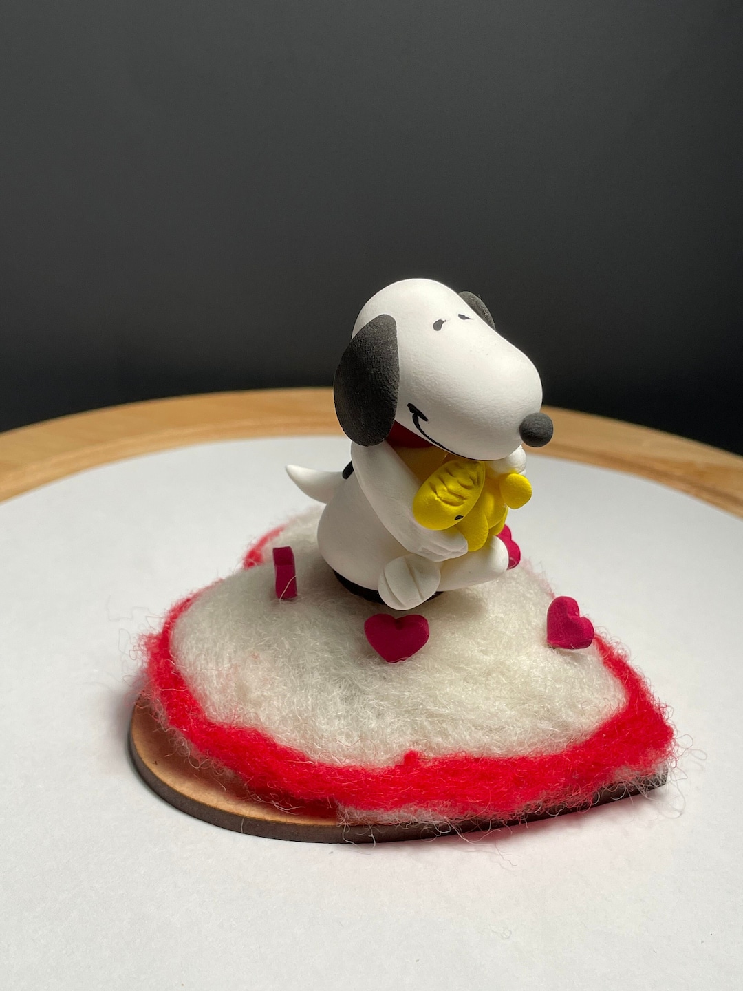 SNOOPY CLAY HEART - Handmade Clay Snoopy on Needle Felt Heart - Snoopy ...