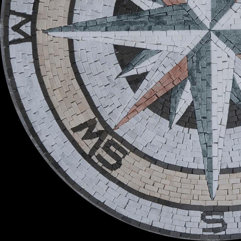 Handmade Marble Mosaic Compass Rose, Vintage Style Art, Boho Porch ...