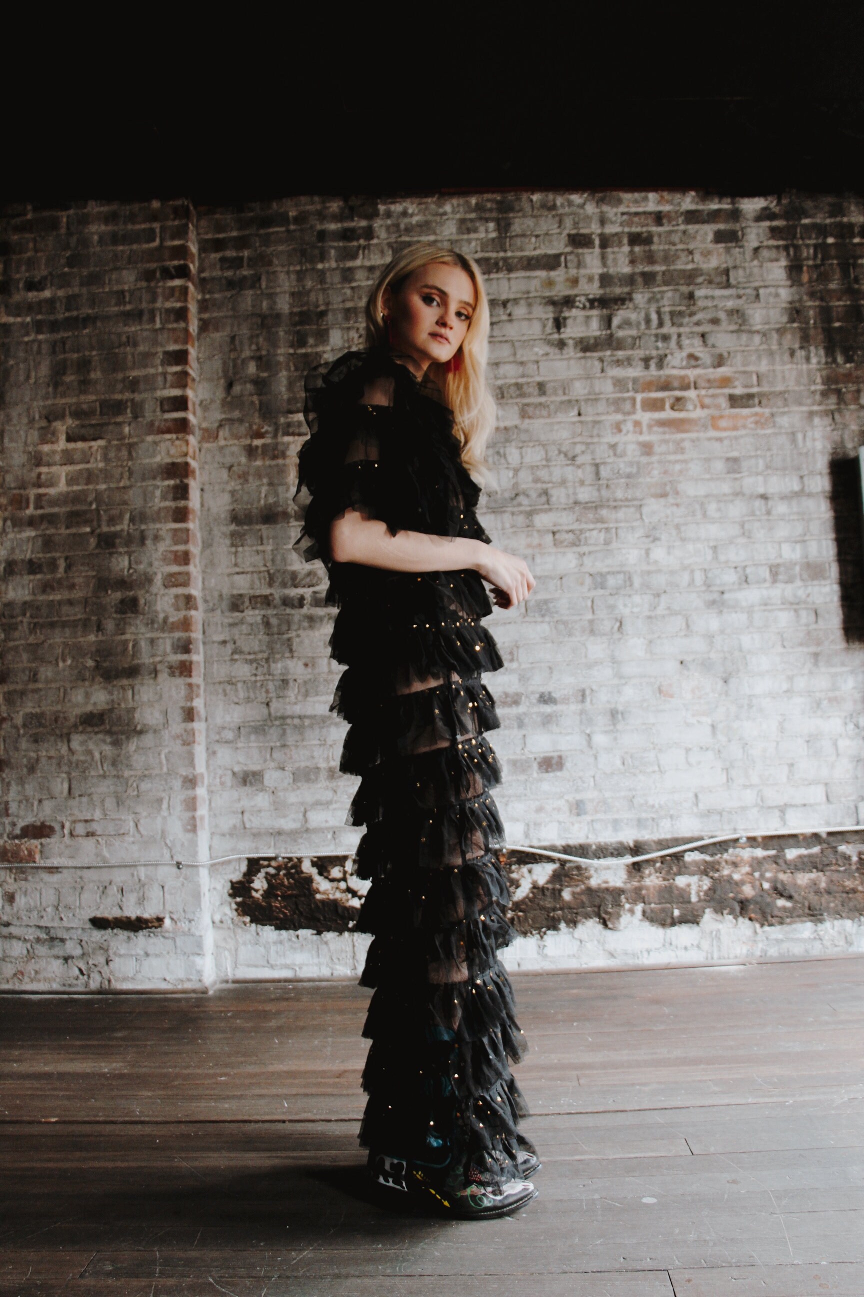 Black Ruffle Gown Gold Star Tiered Dress Gothic Dress - Etsy