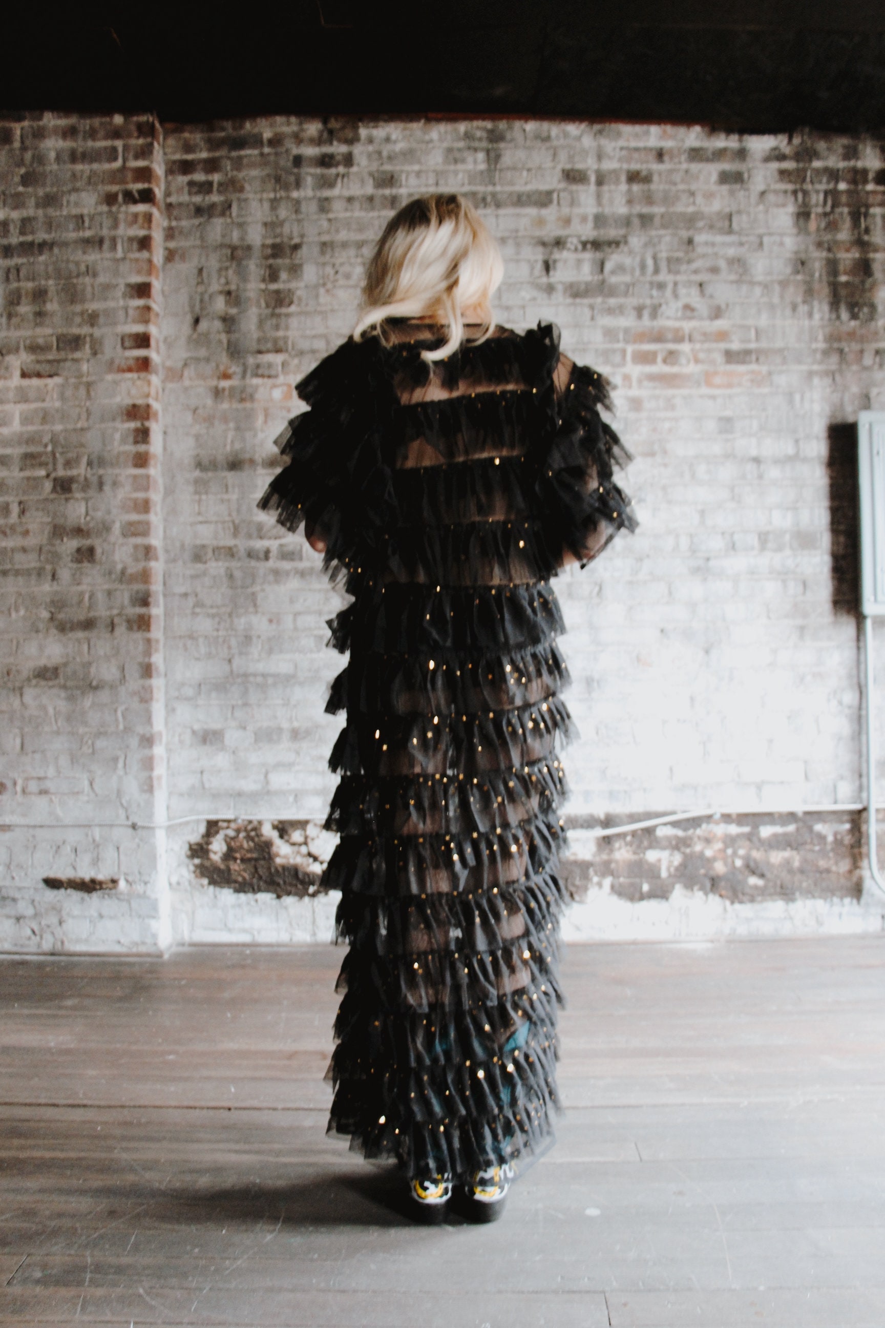 Black Ruffle Gown Gold Star Tiered Dress Gothic Dress - Etsy