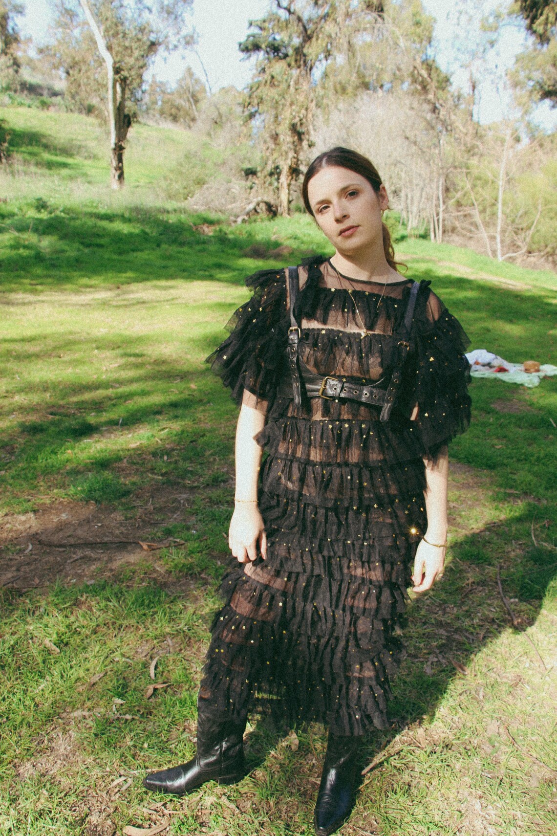 Black Ruffle Gown Gold Star Tiered Dress Gothic Dress - Etsy