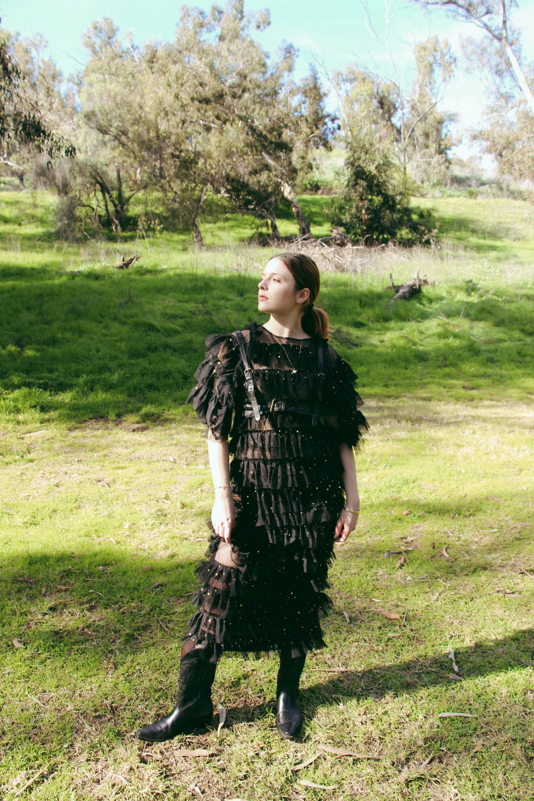 Black Ruffle Gown Gold Star Tiered Dress Gothic Dress - Etsy