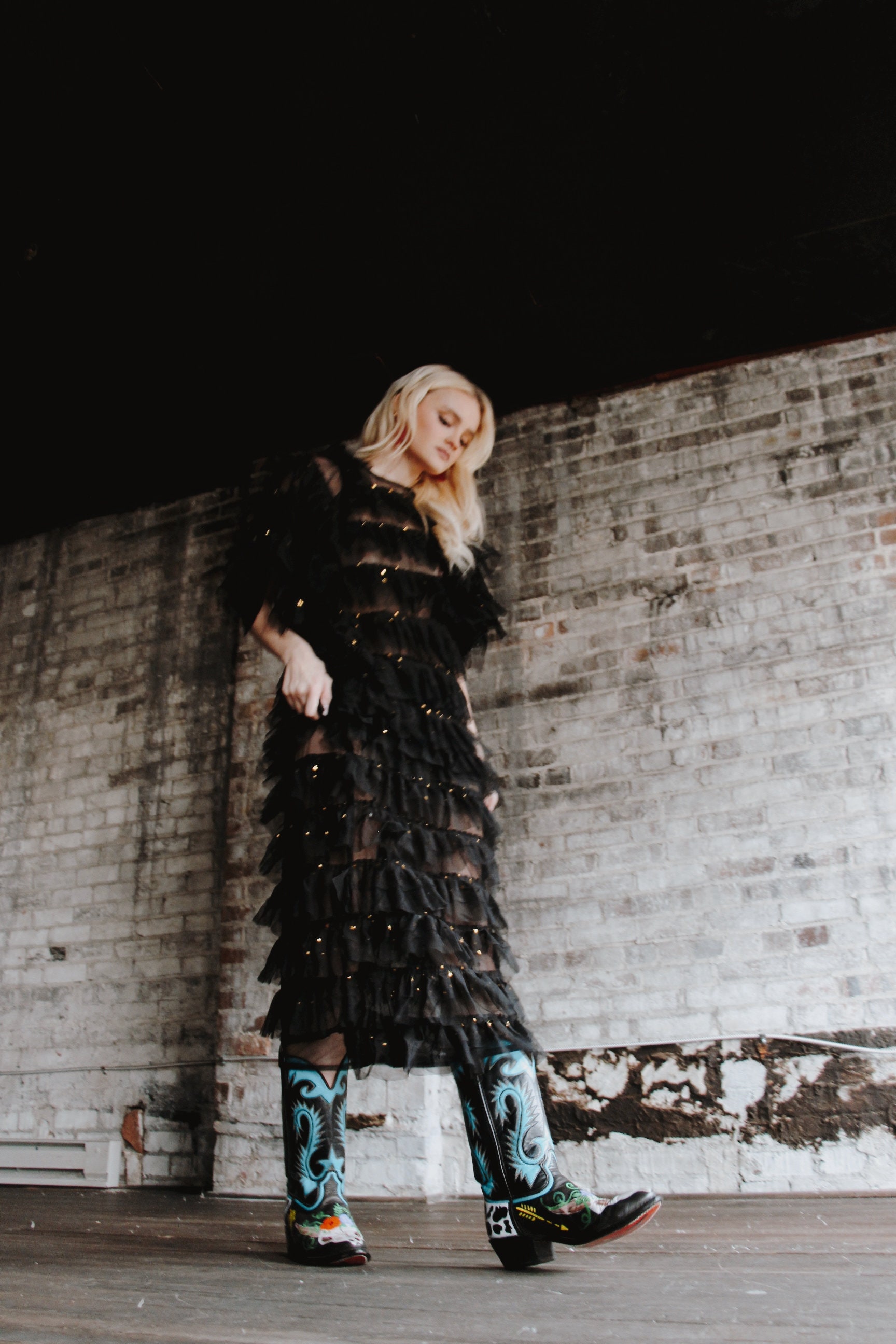 Black Ruffle Gown Gold Star Tiered Dress Gothic Dress - Etsy