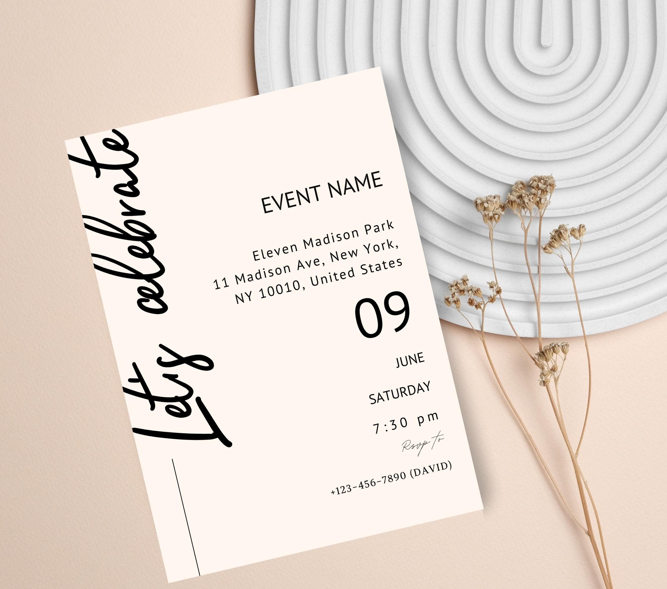 Editable Elegant Event Invitation Template Light Colors Let's Celebrate ...