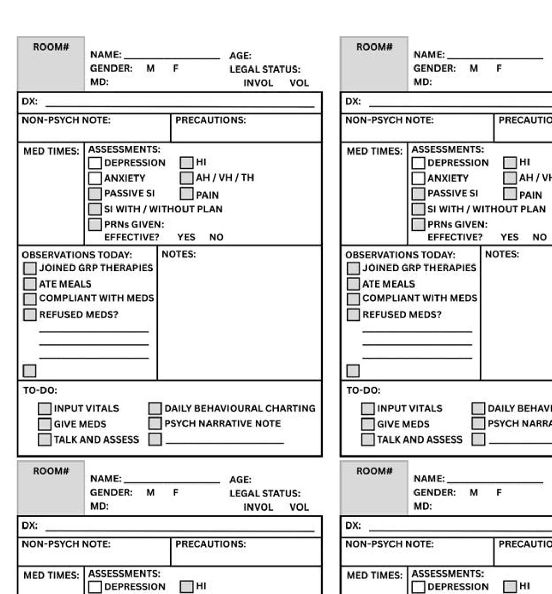 Psych Nursing Daily Report Sheet Template - Etsy