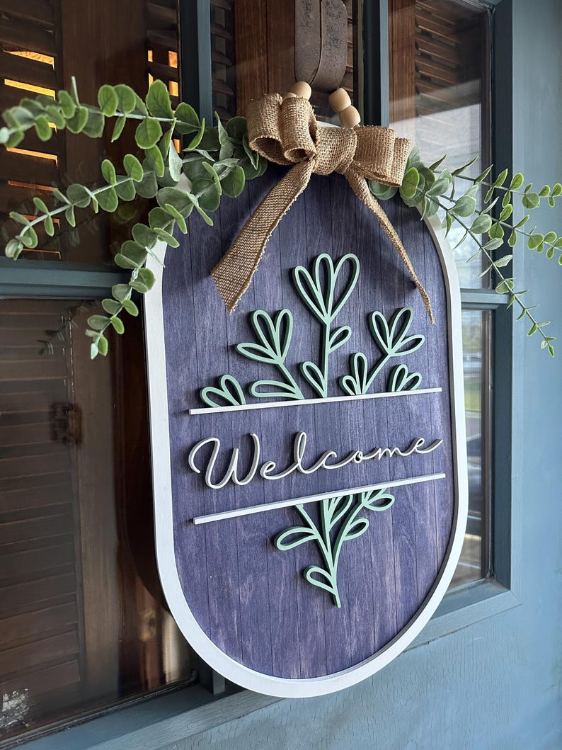 Rustic Farmhouse Welcome Door Sign, Handcrafted Wood & Eucalyptus ...