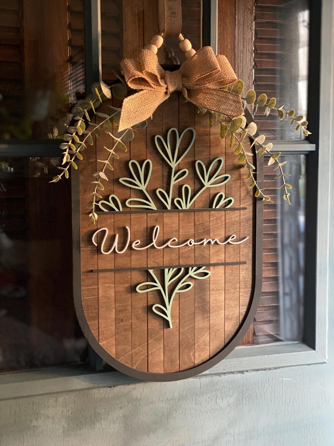 Rustic Farmhouse Welcome Door Sign, Handcrafted Wood & Eucalyptus ...