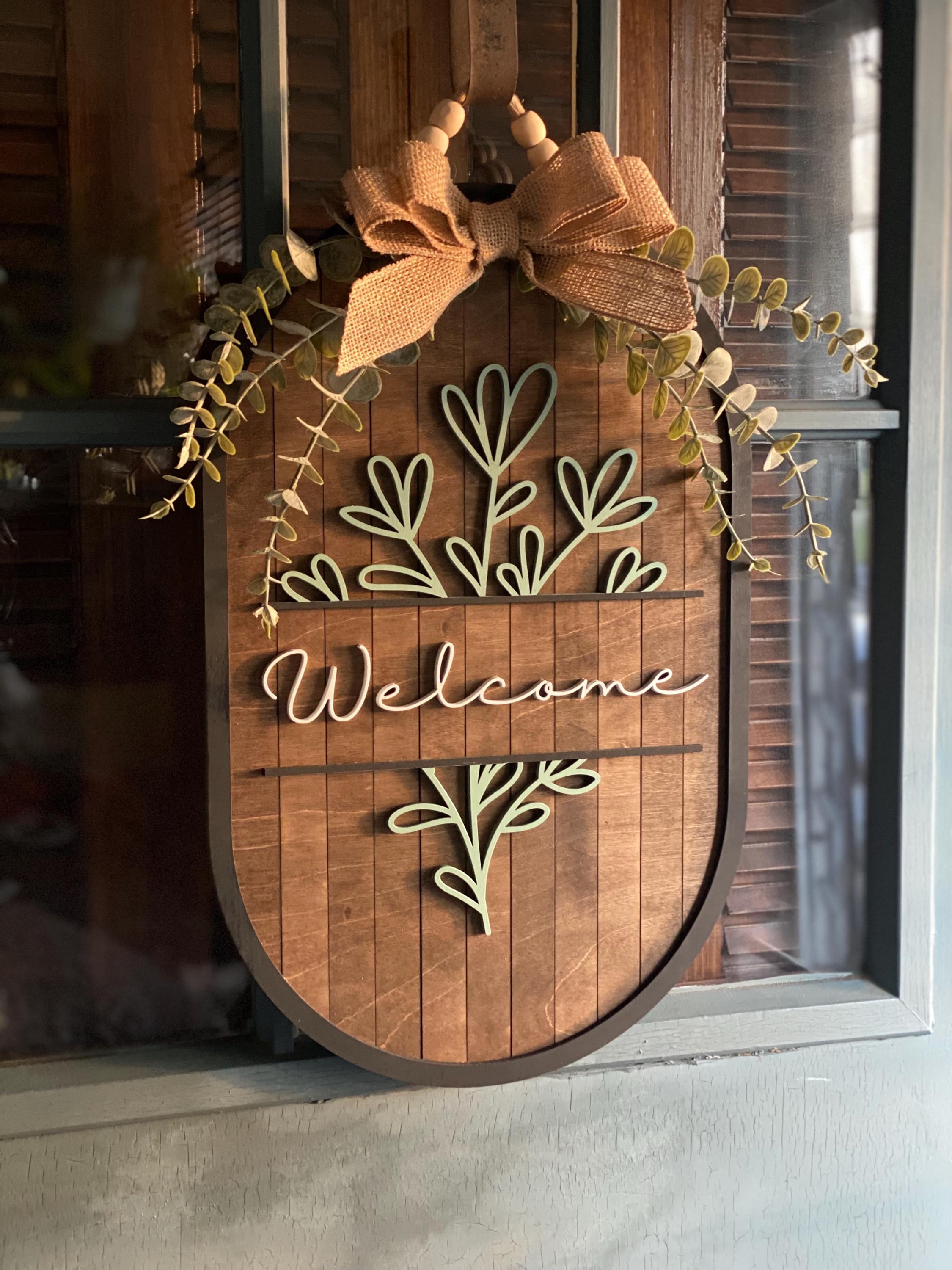 Farmhouse Welcome Door Sign, Wood & Eucalyptus Wreath - Etsy