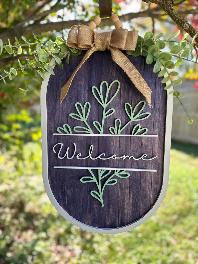 Rustic Farmhouse Welcome Door Sign, Handcrafted Wood & Eucalyptus ...