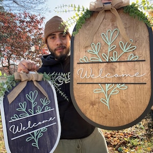 Farmhouse Welcome Door Sign, Wood & Eucalyptus Wreath - Etsy