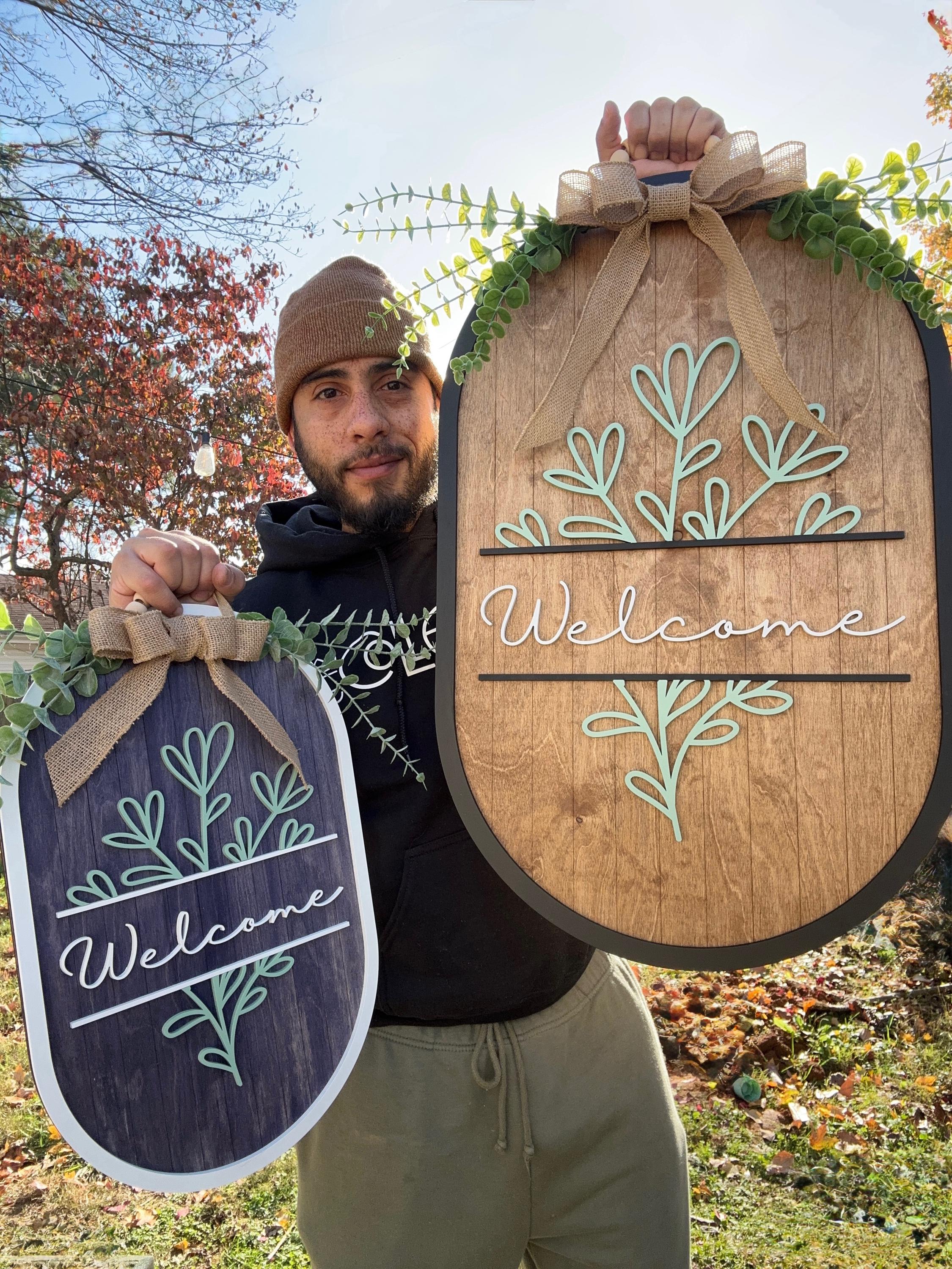 Rustic Farmhouse Welcome Door Sign, Handcrafted Wood & Eucalyptus ...