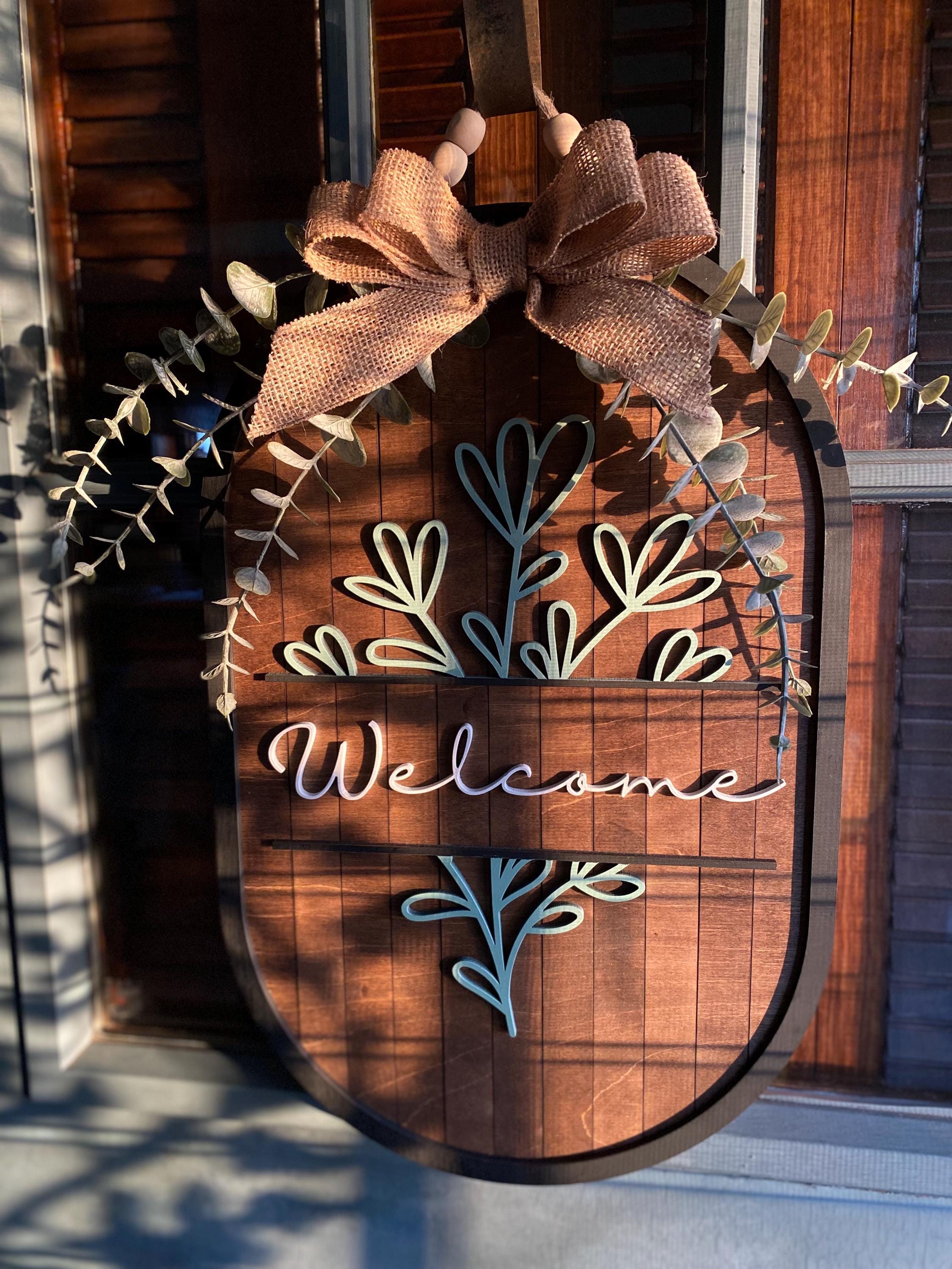 Rustic Farmhouse Welcome Door Sign, Handcrafted Wood & Eucalyptus ...
