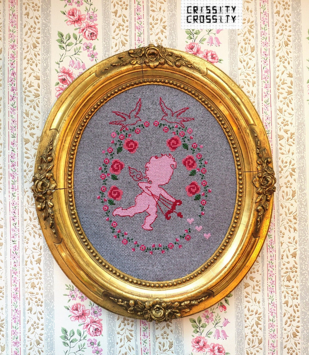 Valentine Cupid Cross Stitch Pattern PDF Download Flowers Heart Love ...