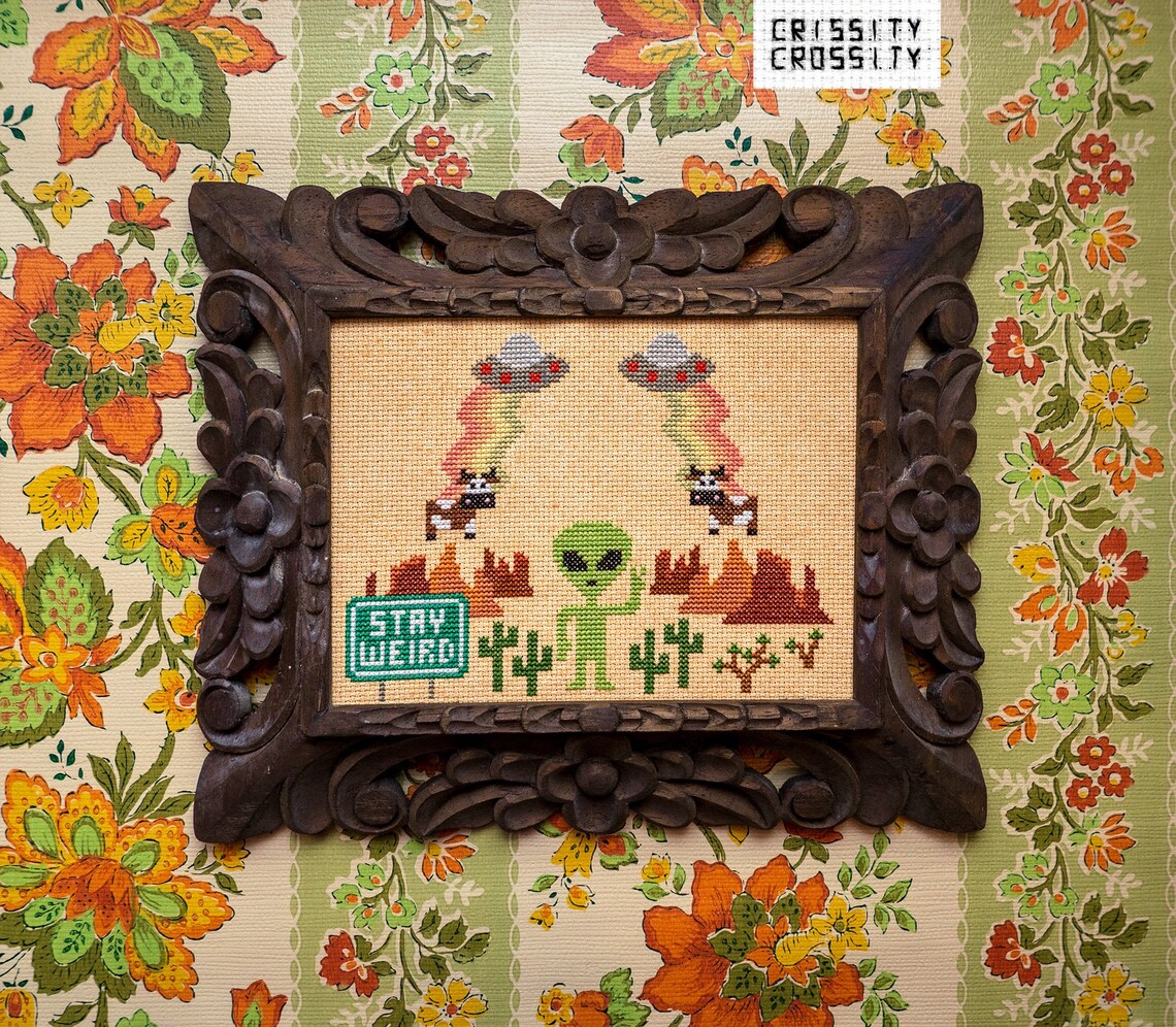 Alien Cross Stitch PDF Pattern Stay Weird Green Martian - Etsy