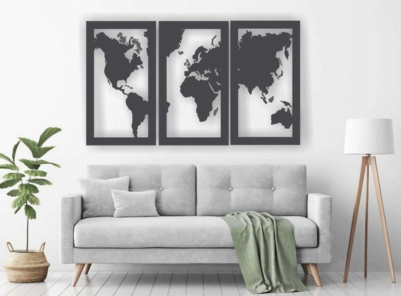World Map Triptych Laser Cut Files SVG DXF Home Wall Art | Etsy