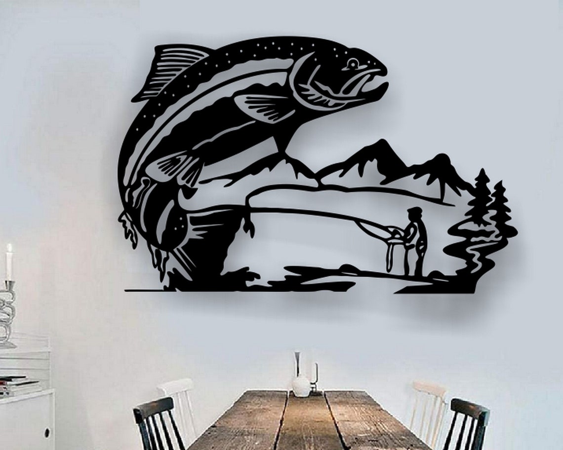 Fishing Fisherman Painel Vector Laser Cut Files SVG DXF, Home Wall Art ...