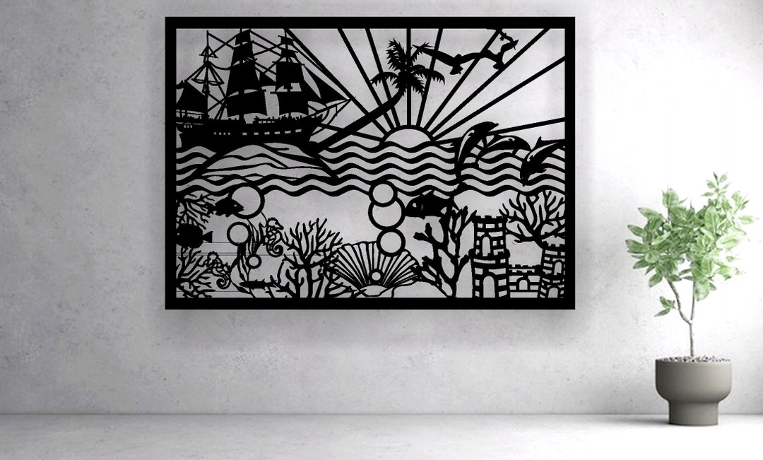 Sea Panel Laser Cut Files SVG DXF, Home Wall Art Decor, Cdr Vector, Art ...