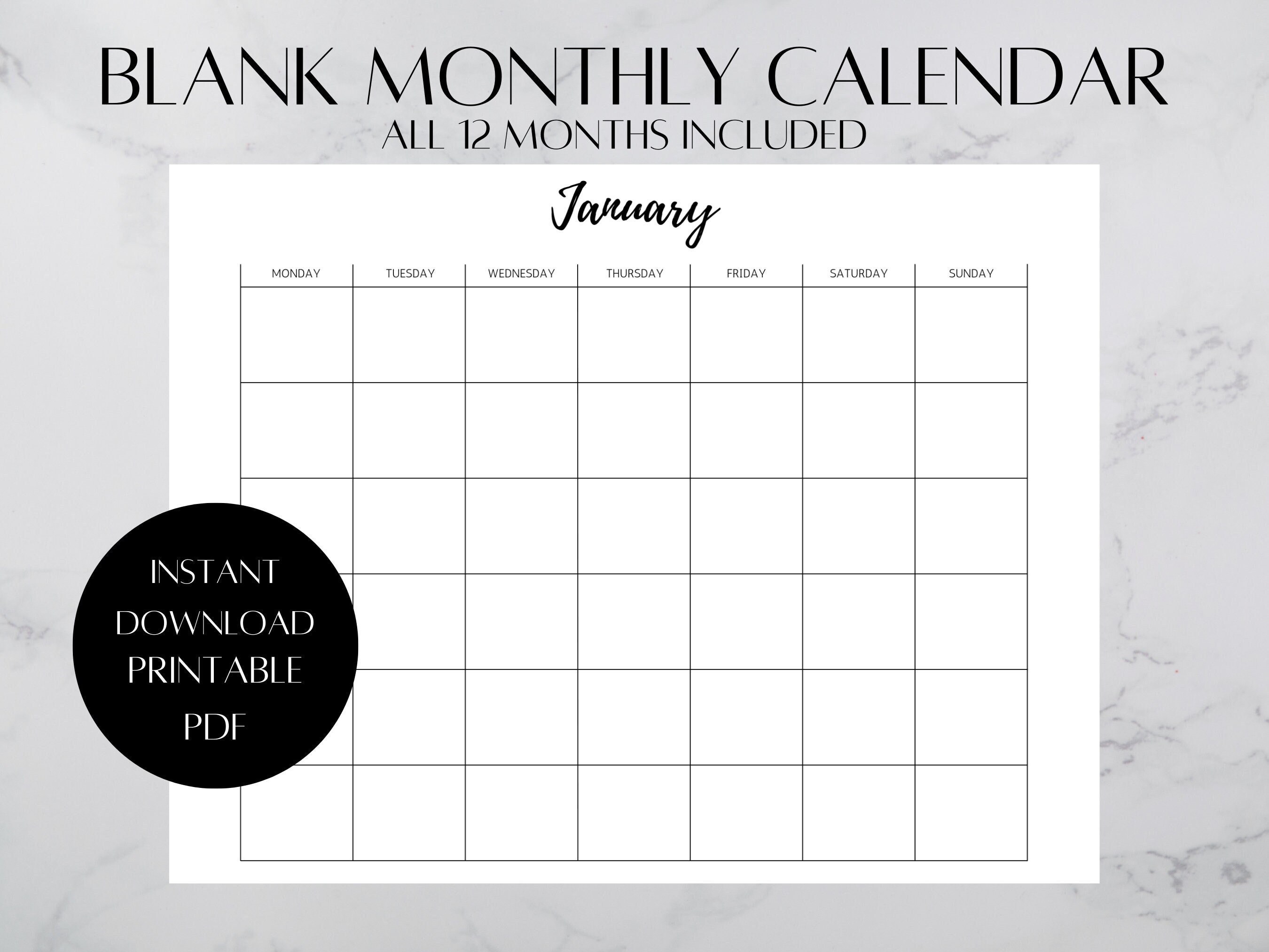 Monthly Blank Calendar Simple Calendar 11x8.5 Inches A4 - Etsy