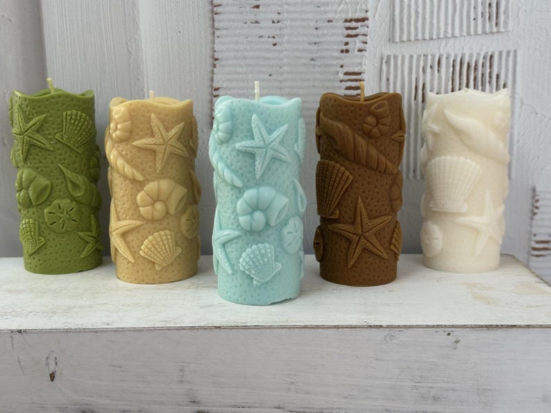 Pillar Candle, Seashell Candle, Beach Decor, Coastal Decor, Decorative ...