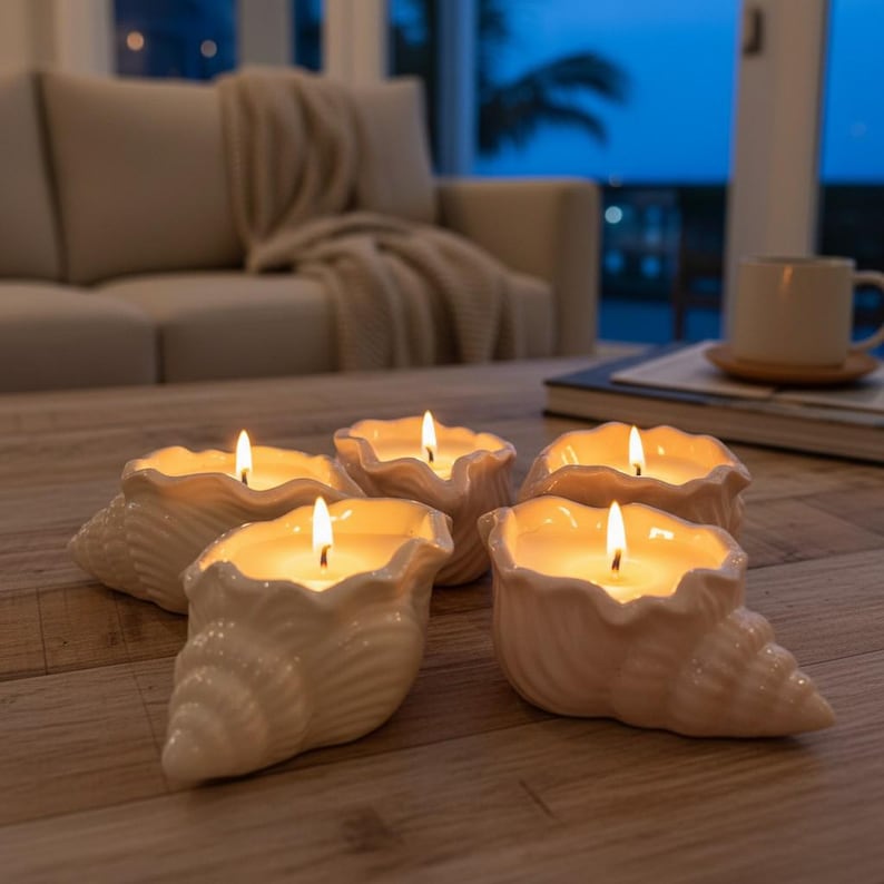 Seashell Candle, Coastal Decor, Beach Cottage Votive Candle, Coastal ...