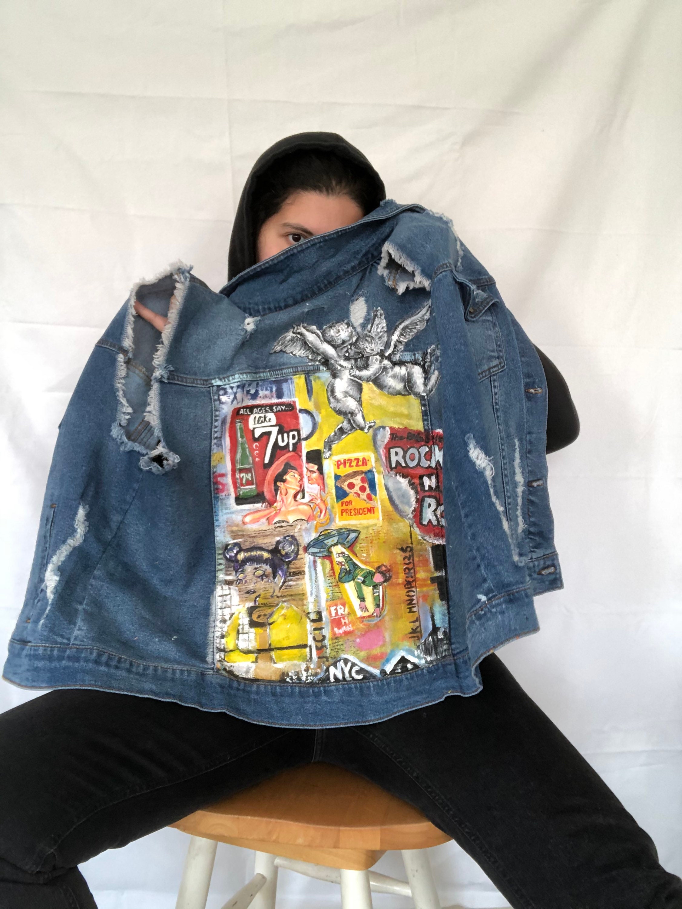 Hand Painted Vest , Graffiti Style, Distressed Denim Vest, Art to Wear ...