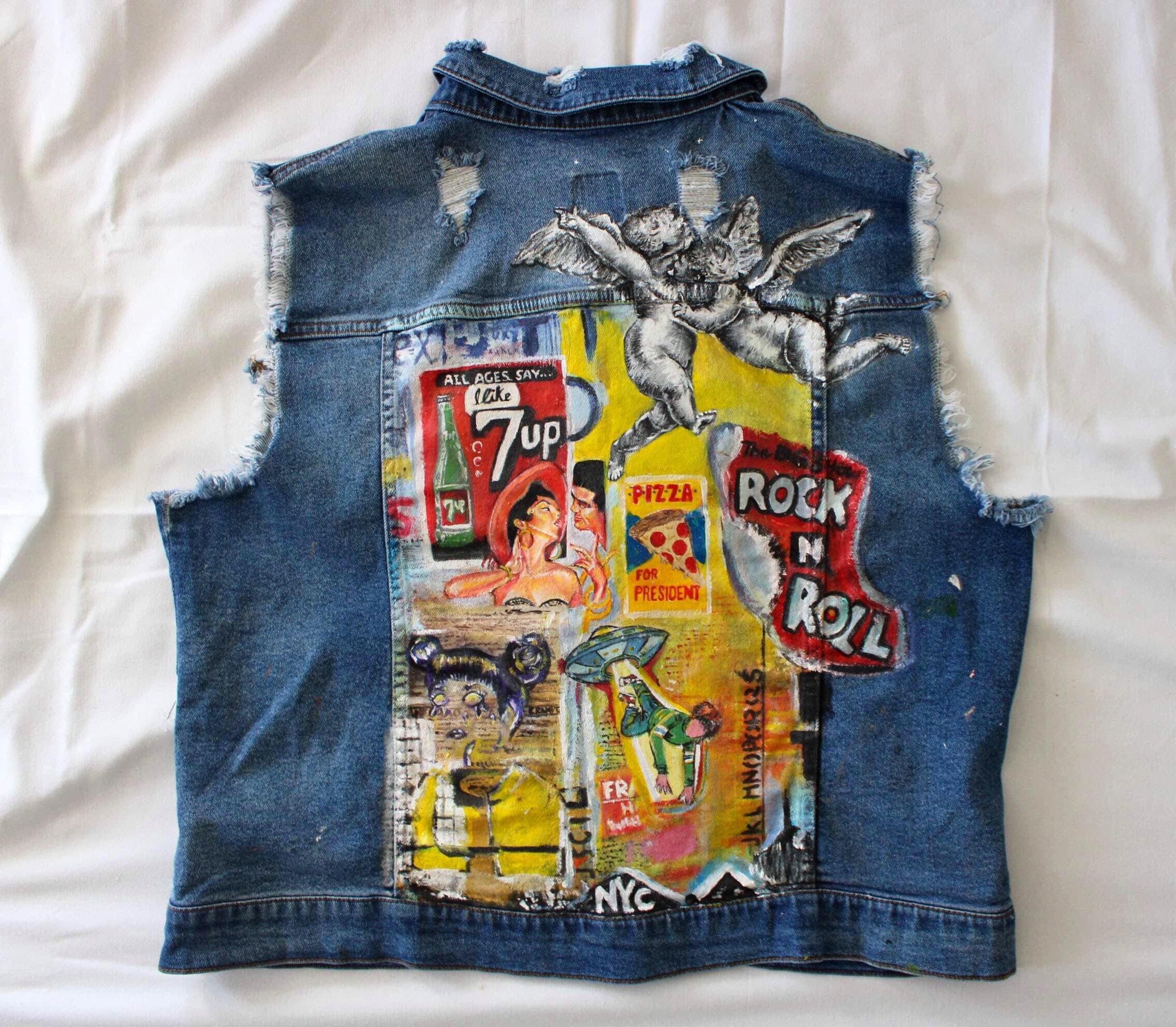 Hand Painted Vest , Graffiti Style, Distressed Denim Vest, Art to Wear ...