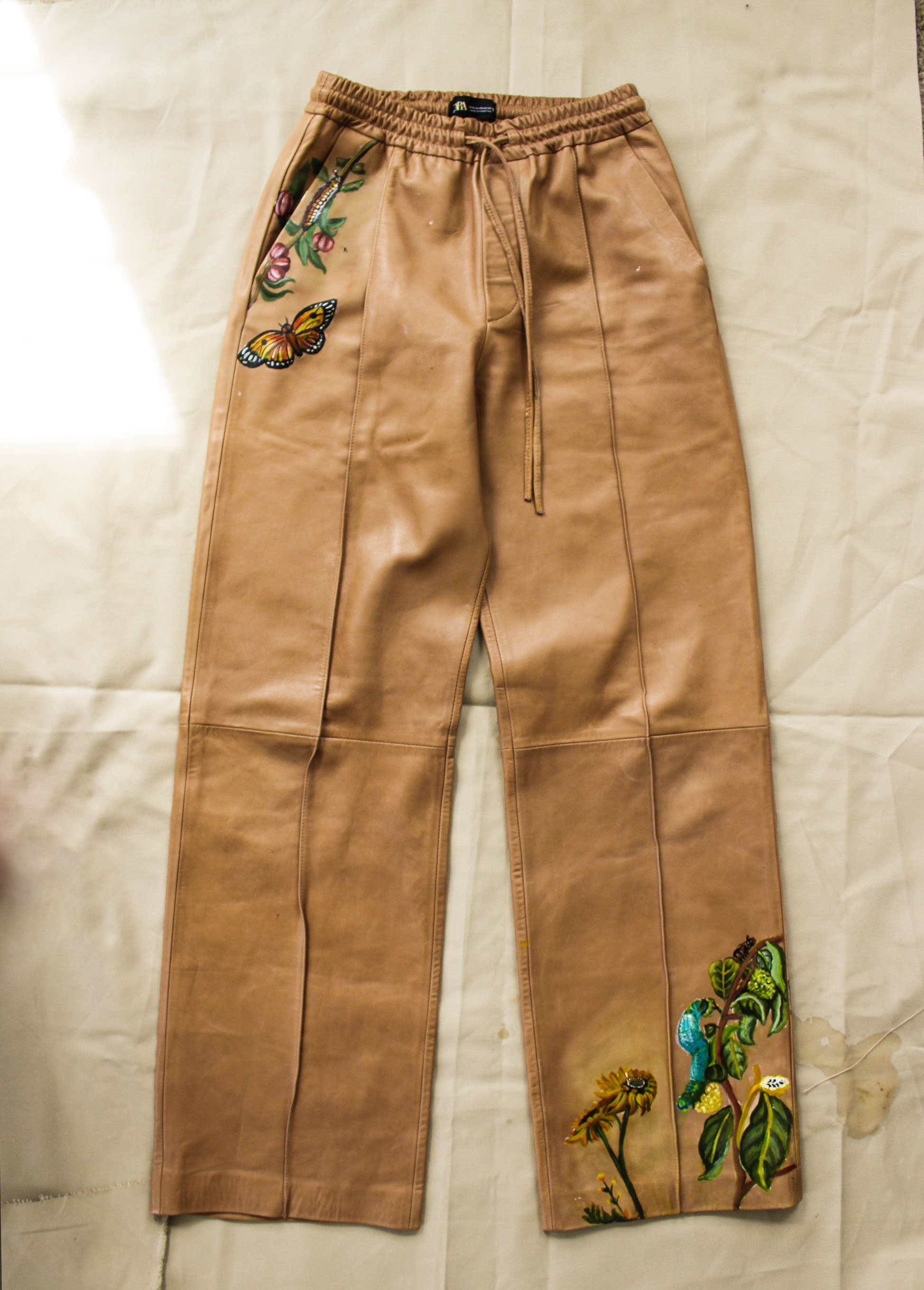 Hand Painted Genuine Leather Pants, Y2k Aesthetic, High Waist Pants - Etsy